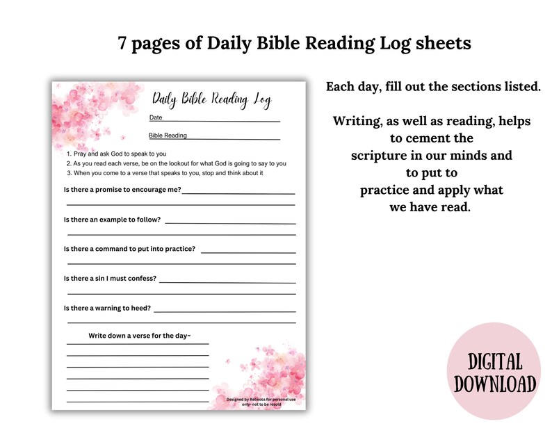 Bible Journaling, Bible Reading Log Printable | Daily Bible Study, 8 ...