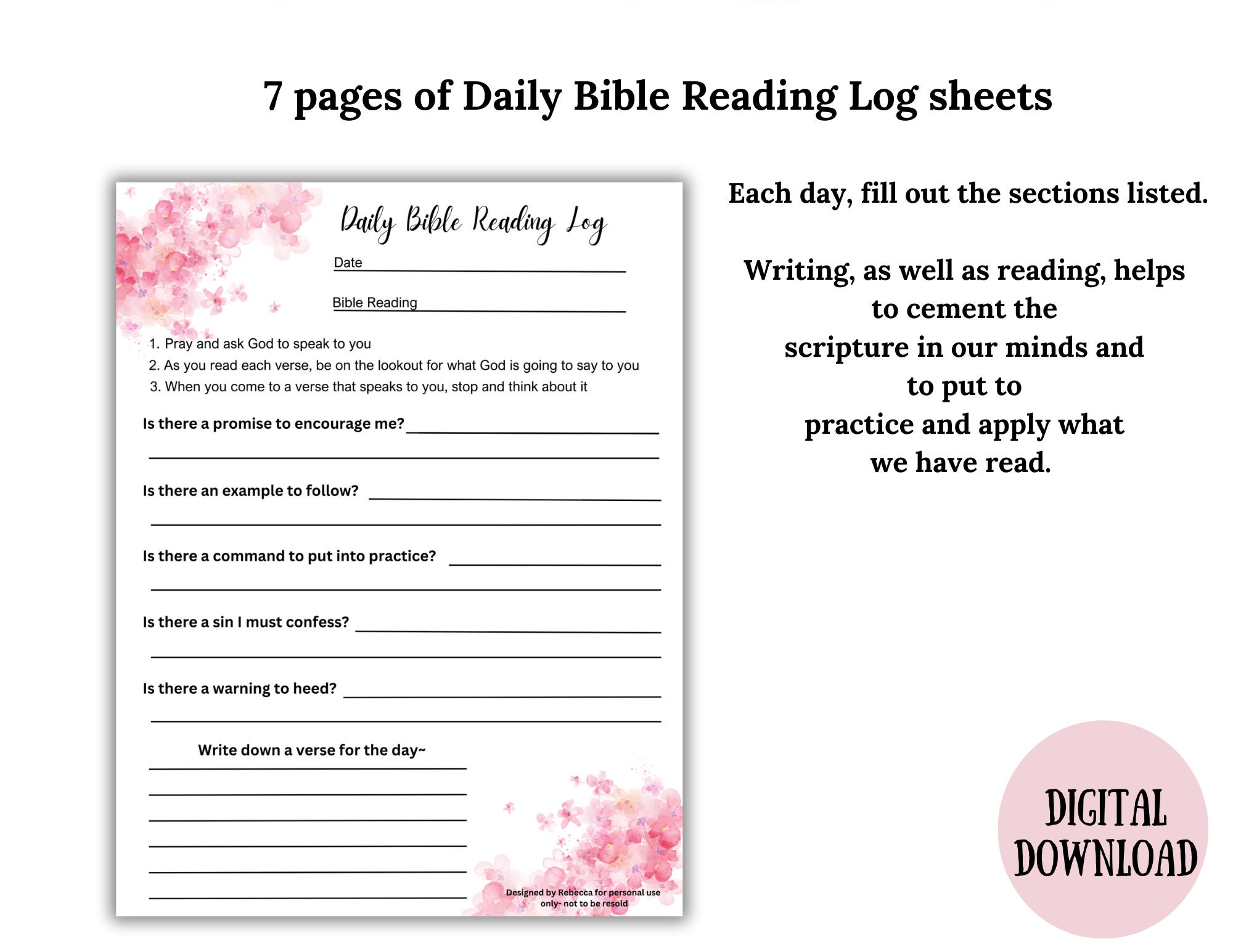 Bible Reading Log L Bible Journaling Printable L Girl Bible Study Notes ...