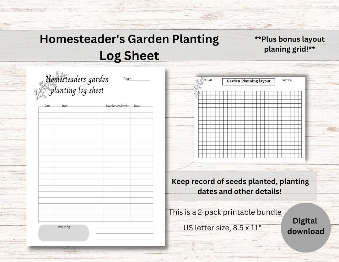 Homesteader's Garden Planting Log Sheet, Garden Planner, Bonus Planning ...