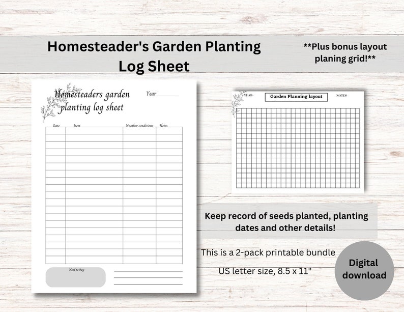 Homesteader's Garden Planting Log Sheet, Garden Planner, Bonus Planning ...