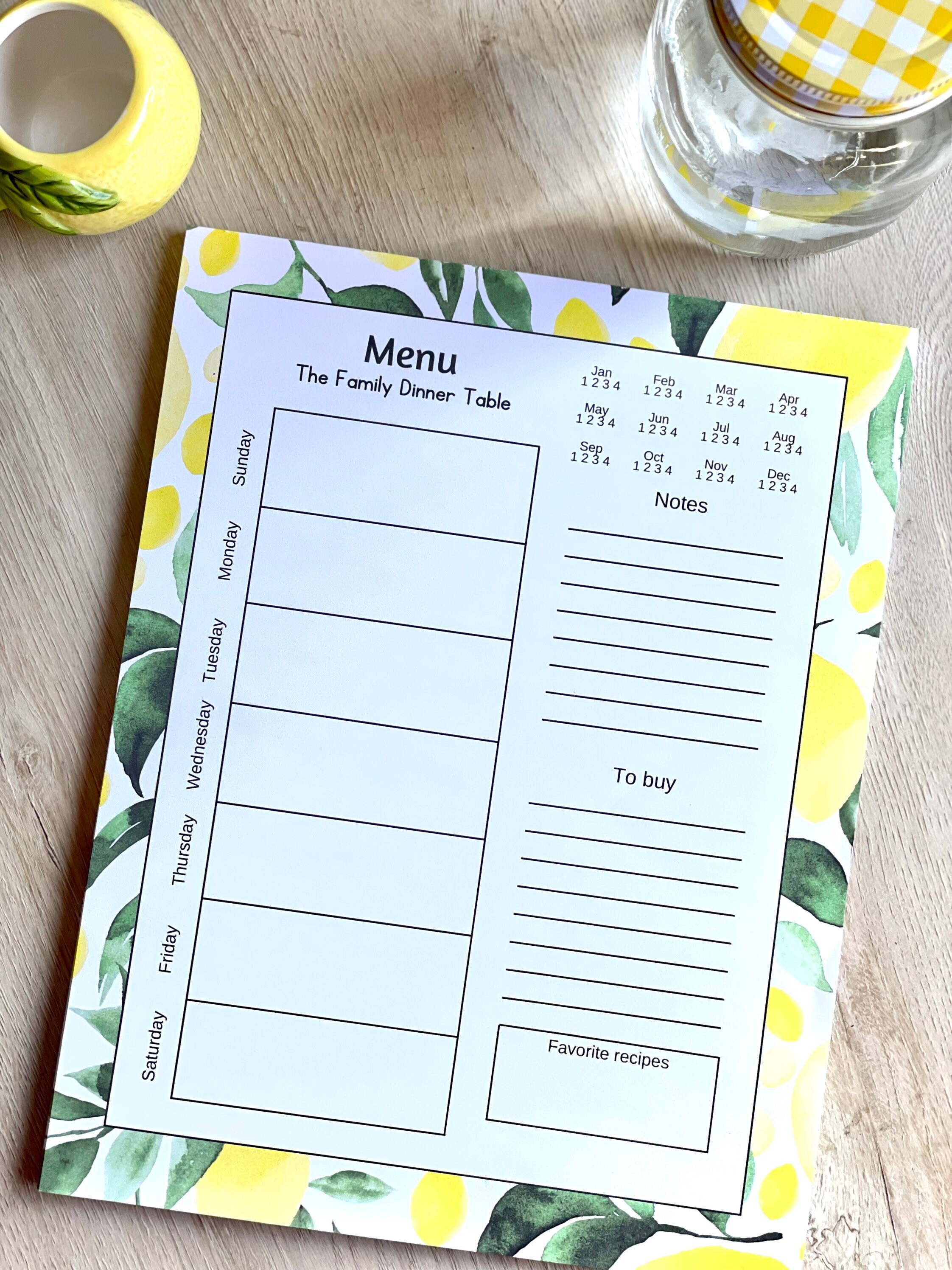 Menu Planner, Weekly Shopping List, Lemon Menu Notepad, Daily Planner ...