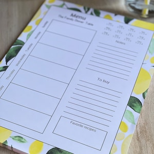 Menu Planner, Weekly Shopping List, Lemon Menu Notepad, Daily Planner ...