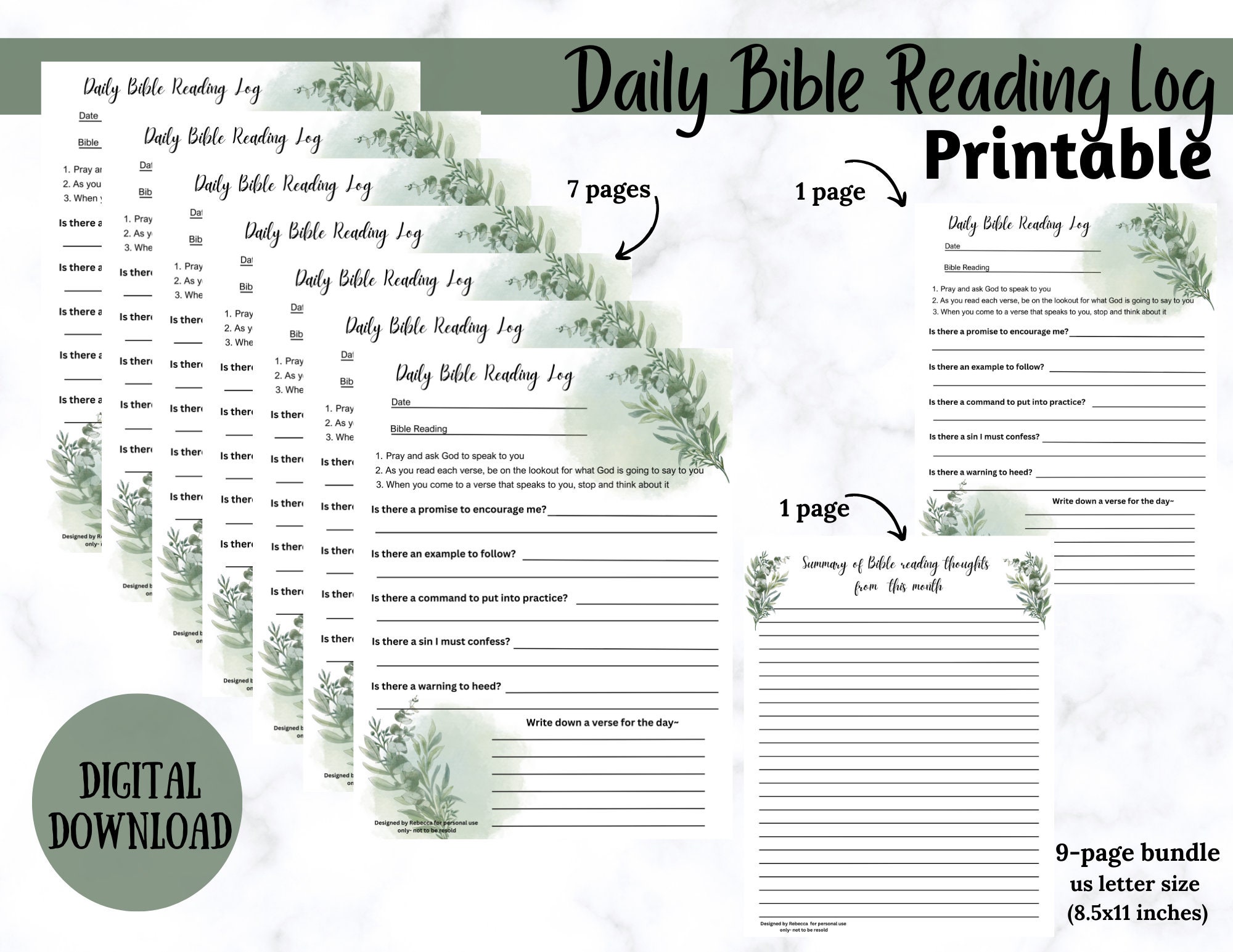Bible Reading Log, Bible Journaling Notepad, Bible Study Notes, Bible ...