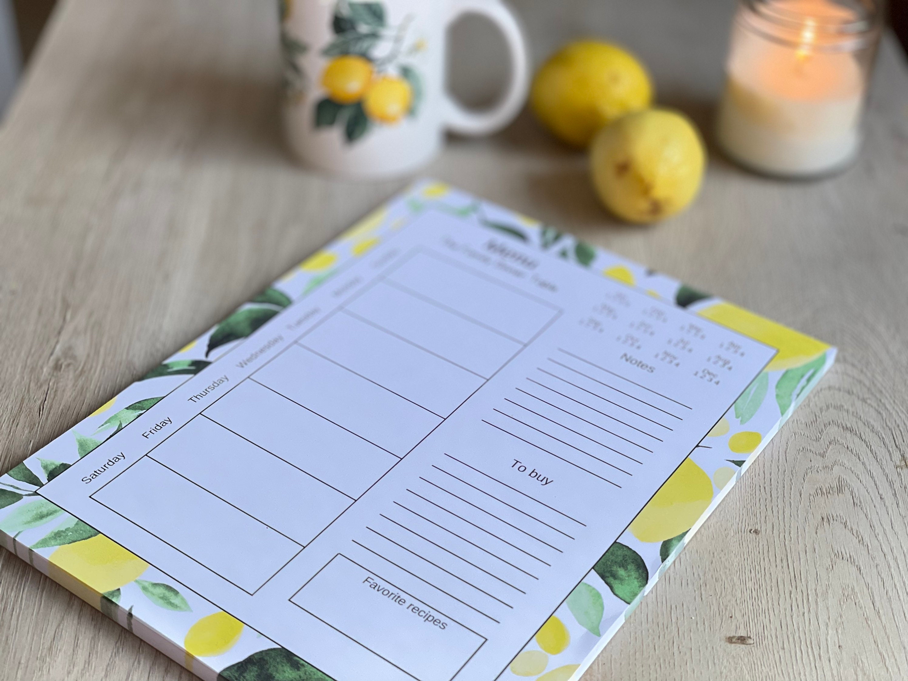 Menu Planner, Weekly Shopping List, Lemon Menu Notepad, Daily Planner ...
