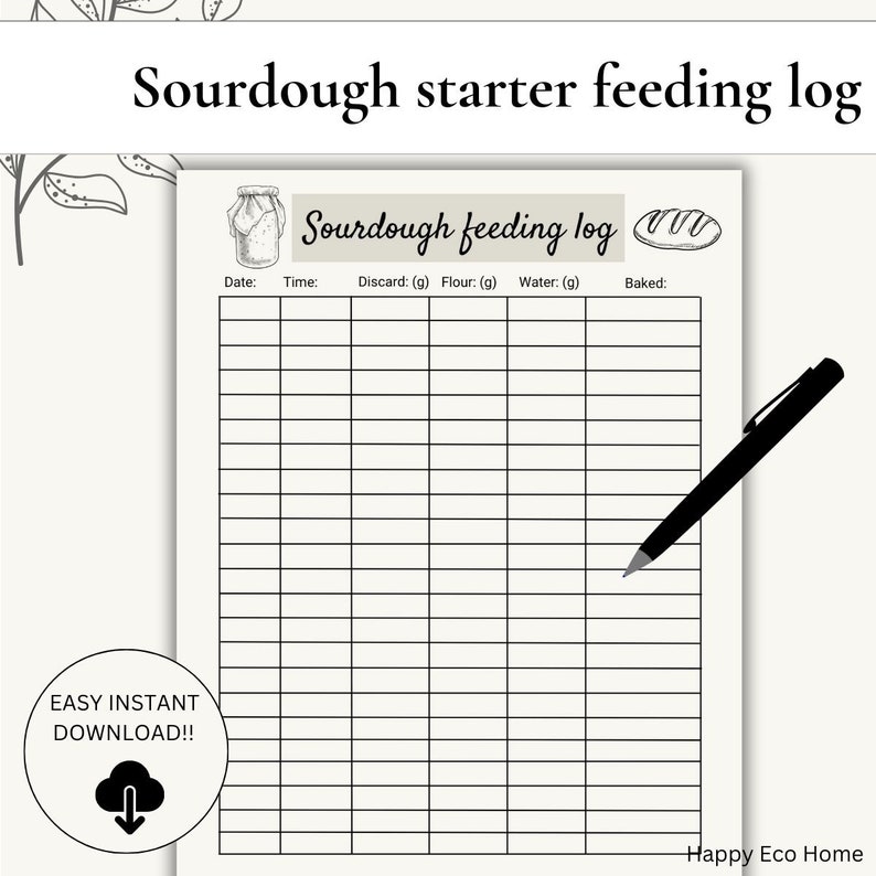 Sourdough Feeding Log, Sourdough Starter Feeding Schedule, Sourdough ...