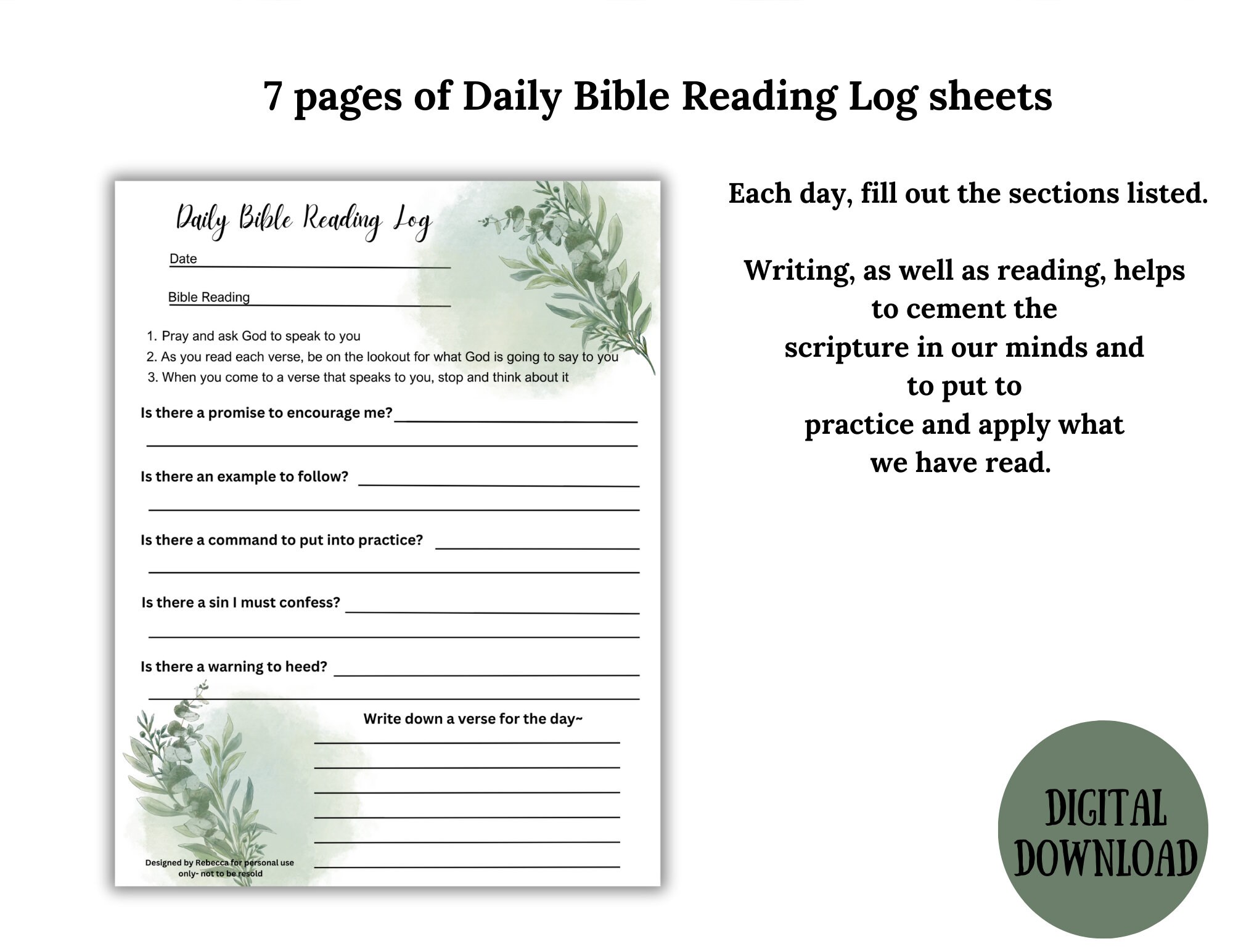 Bible Reading Log, Bible Journaling Notepad, Bible Study Notes, Bible ...