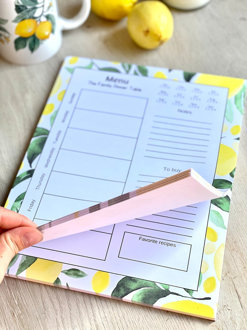Menu Planner, Weekly Shopping List, Lemon Menu Notepad, Daily Planner ...