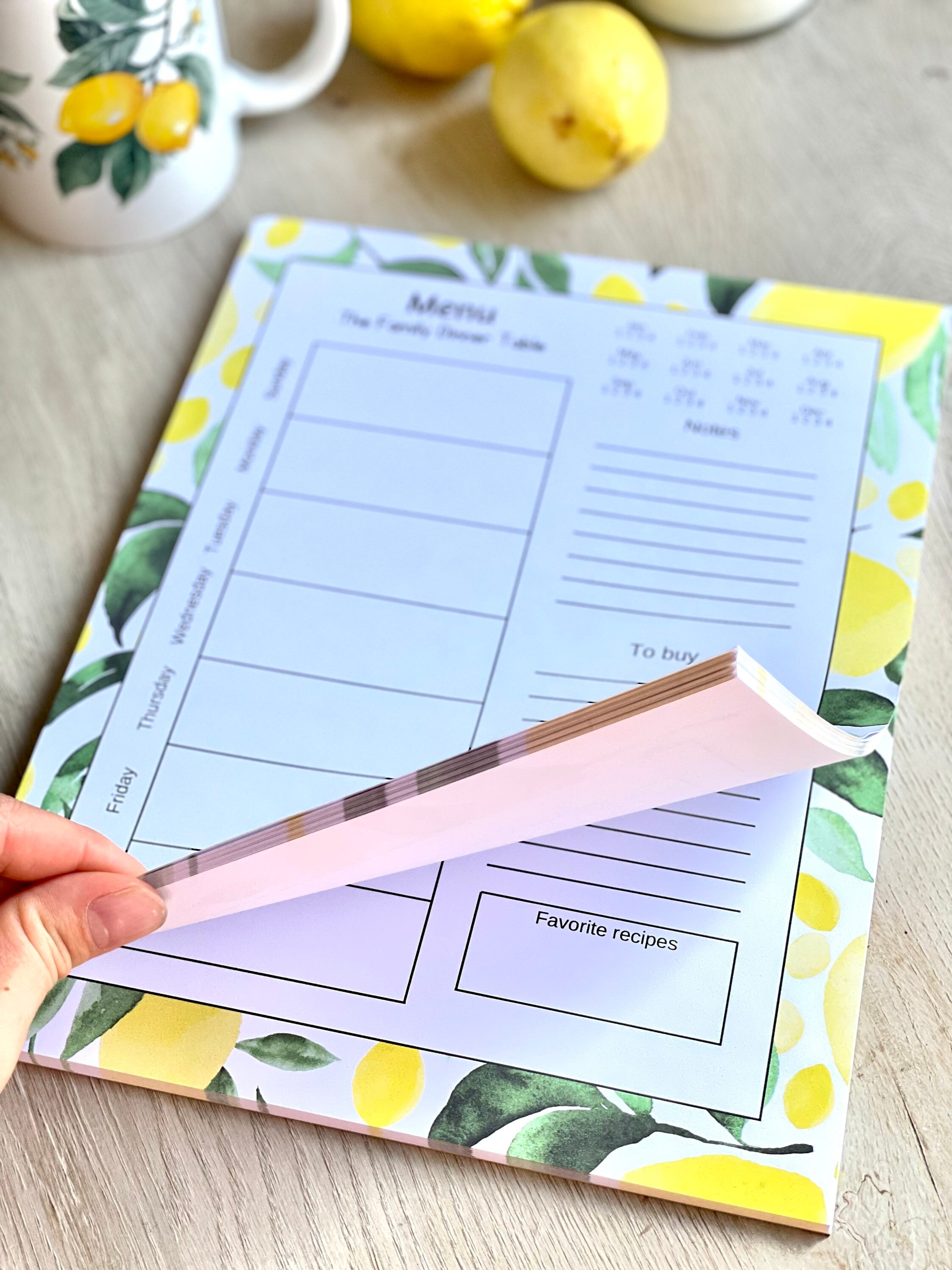 Menu Planner, Weekly Shopping List, Lemon Menu Notepad, Daily Planner ...