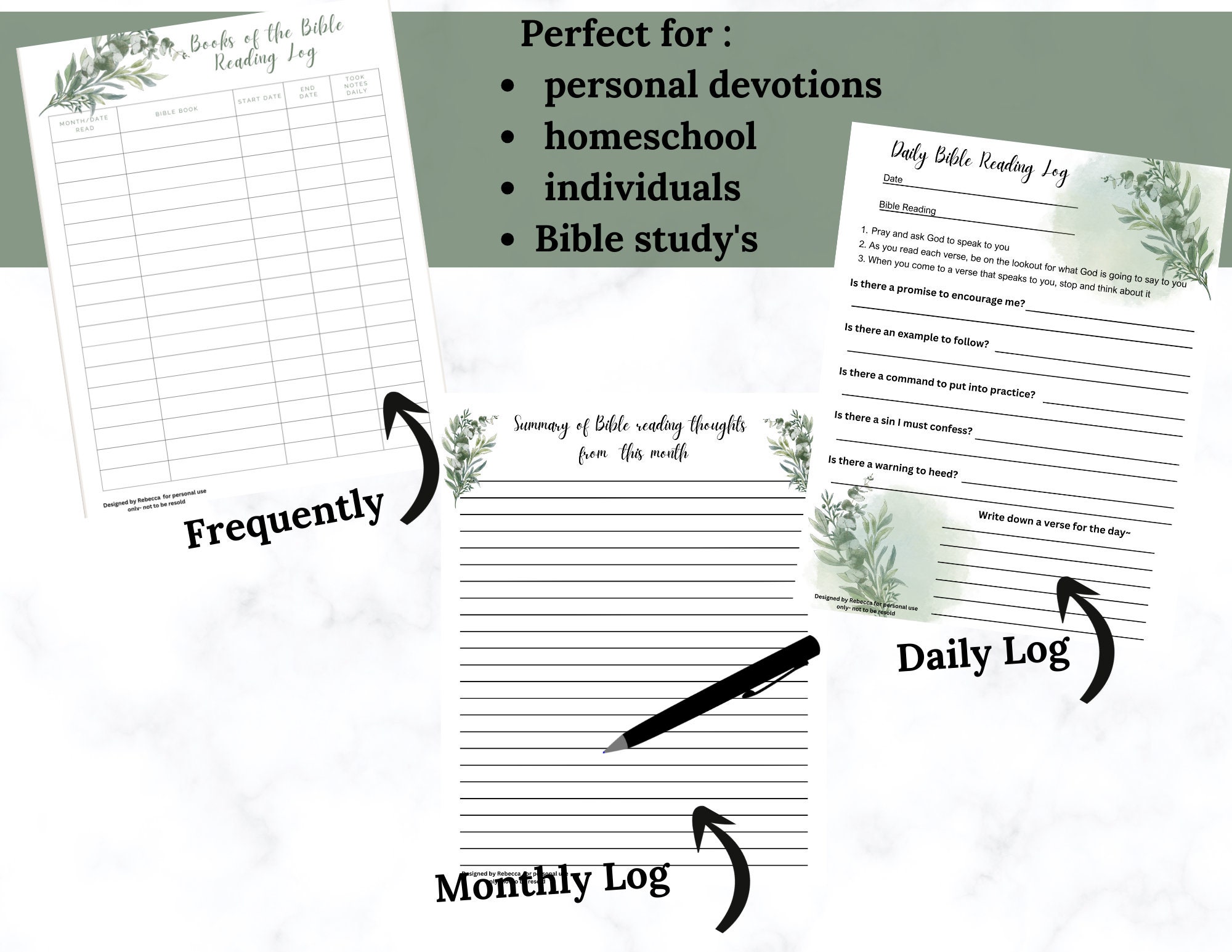 Bible Reading Log, Bible Journaling Notepad, Bible Study Notes, Bible ...