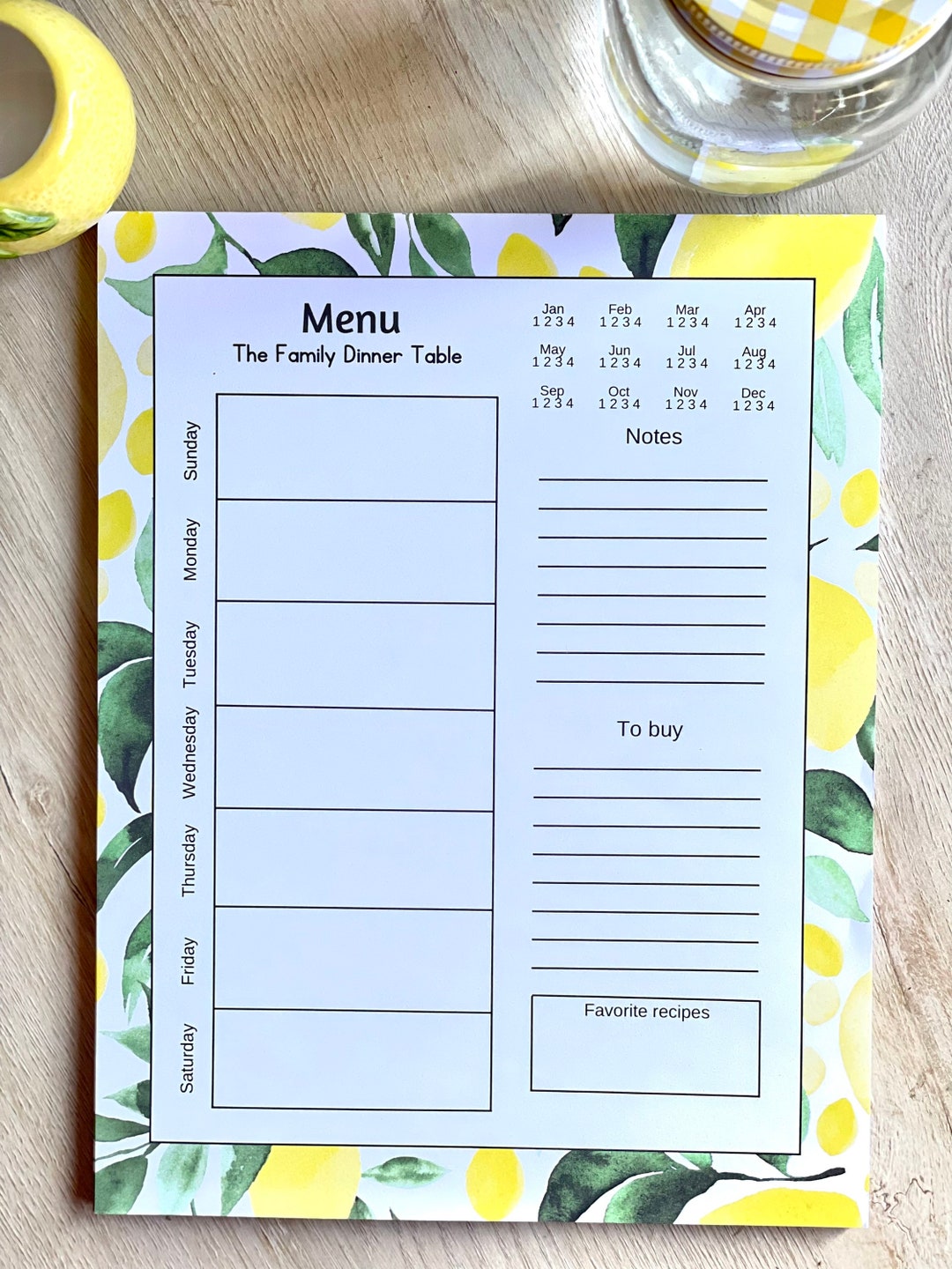 Menu and Meal Planner With Shopping List, Lemon Menu Notepad, Weekly ...
