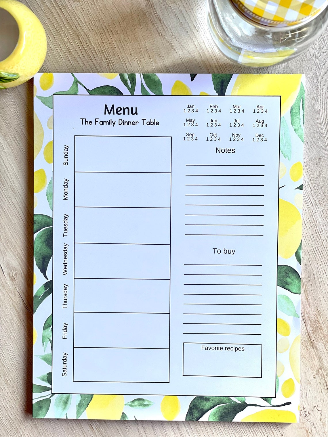 Menu Planner, Weekly Shopping List, Lemon Menu Notepad, Daily Planner ...