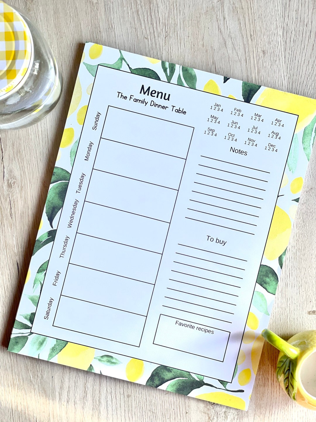 Menu Planner, Weekly Shopping List, Lemon Menu Notepad, Daily Planner ...