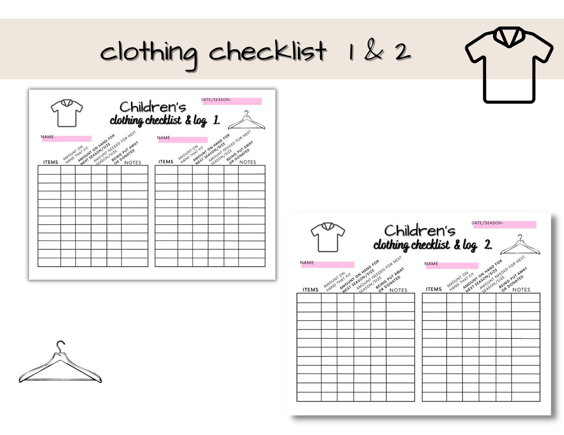 Clothing Log Sheet Organizing System Printable, Children's Clothing Log ...