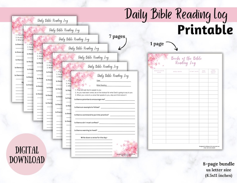 Bible Reading Log L Bible Journaling Printable L Girl Bible Study Notes ...