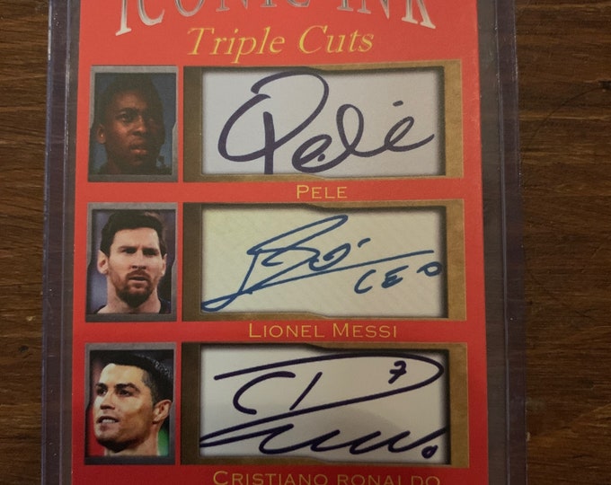 Soccer Greats Pele Ronaldo Messi Iconic Inks 3 Player Art Card W ...