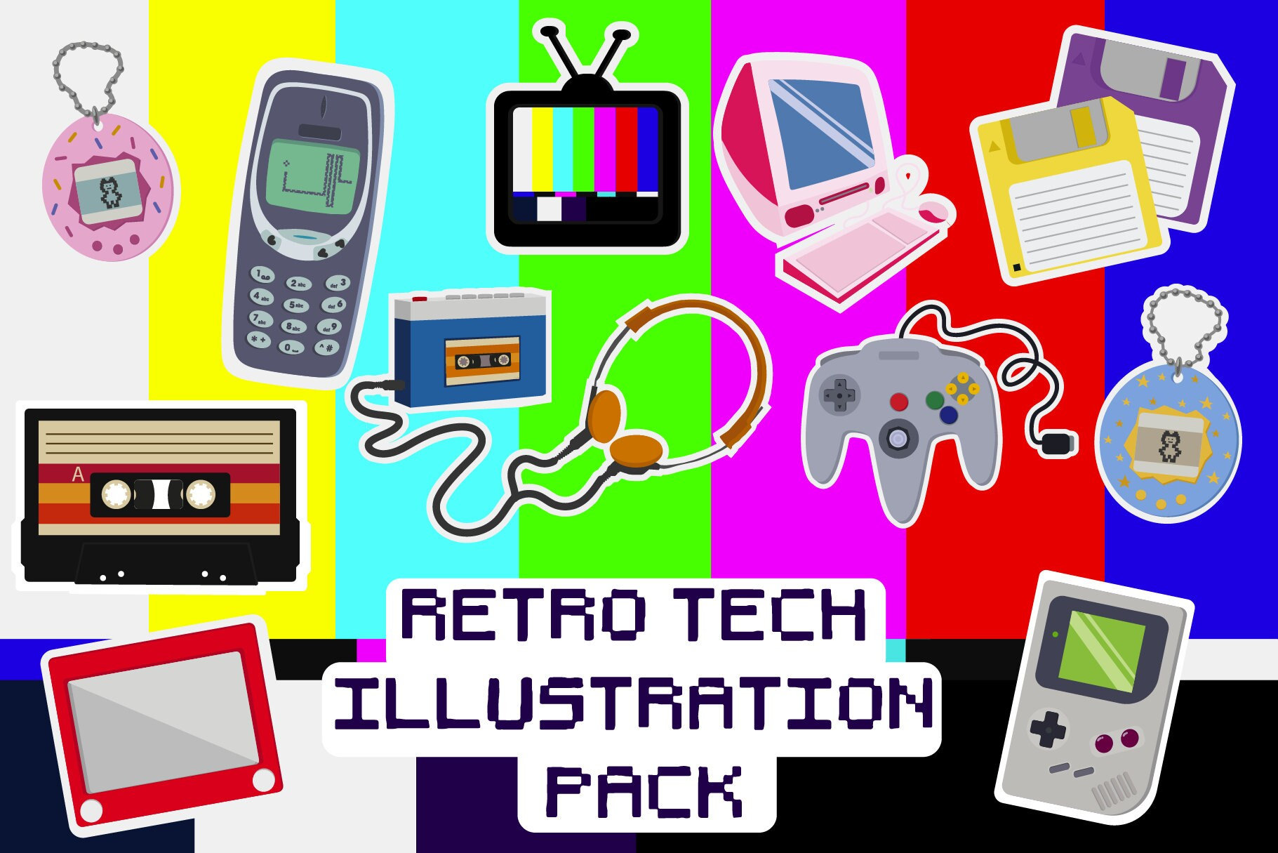 Retro Tech Illustration Pack - Etsy