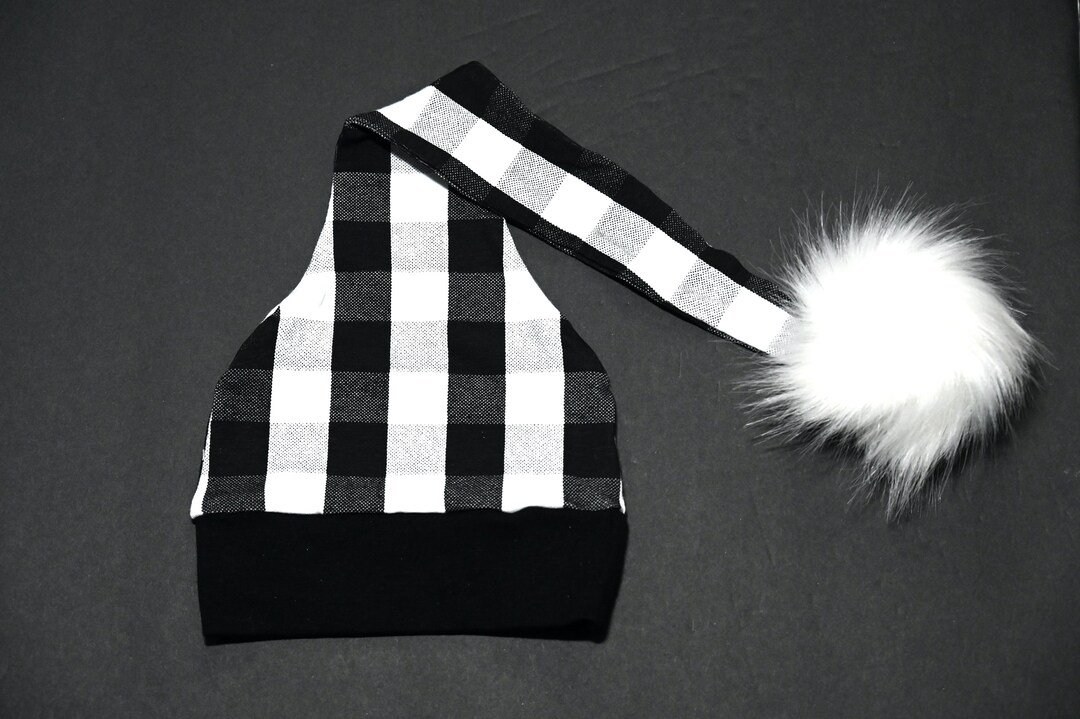 Black White Buffalo Plaid Long Tail Hat Pom Pom Hat Toddler - Etsy