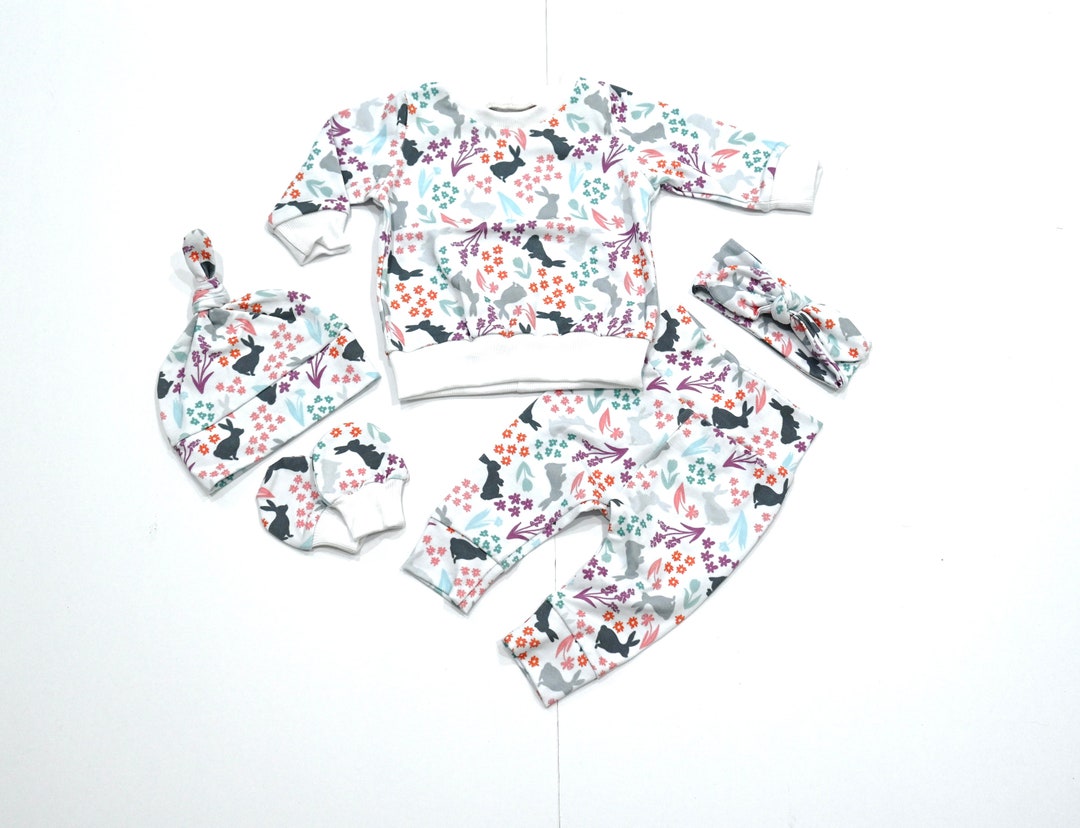 Tossed Bunny Floral Sweater Outfit, Easter Outfit, Bunny Outfit, Baby ...