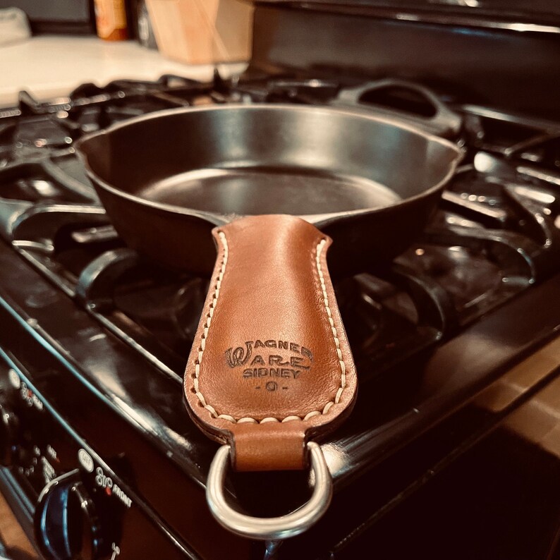 Hand Stitched Leather Cast Iron Handle Cover: Personalized Monogram ...