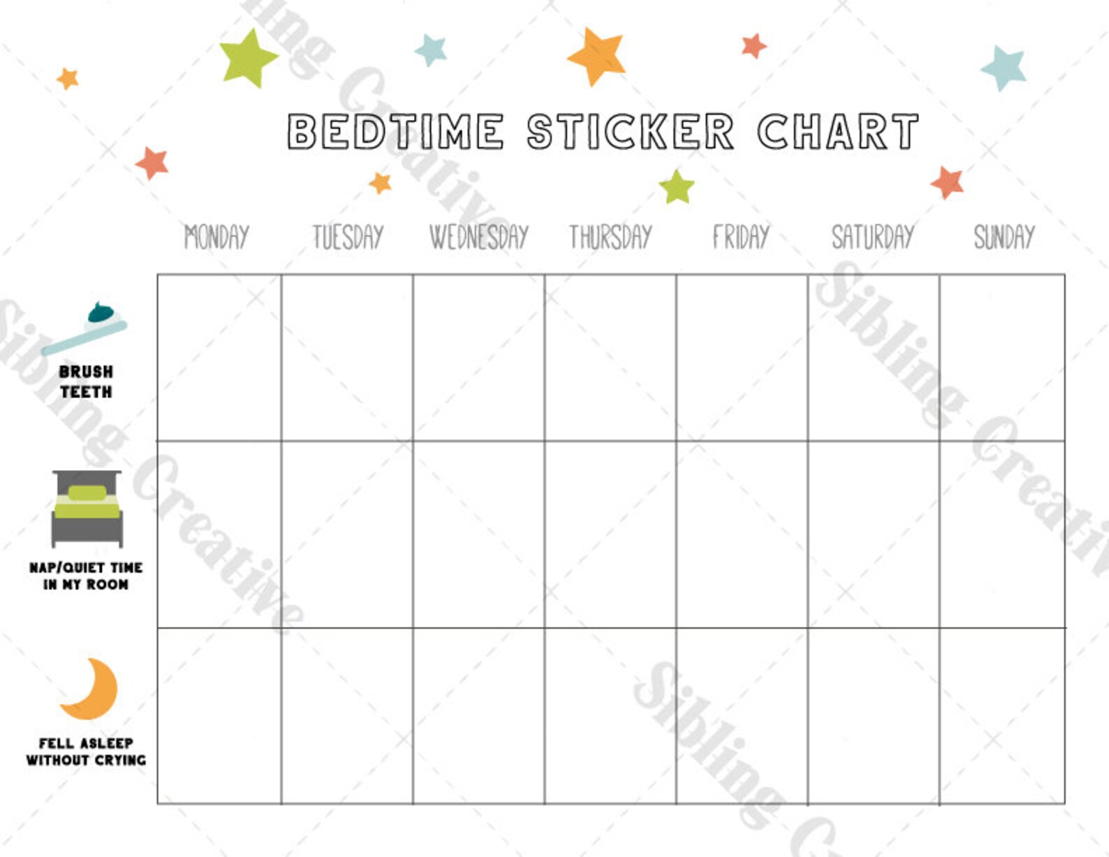 Bedtime Sticker Chart Printable, Toddler Bedtime Chart, Bedtime Reward ...