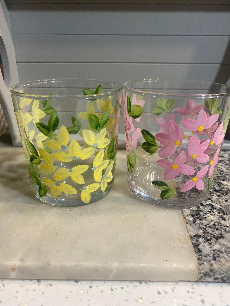 NEW DESIGN Hand Painted Stackable Drinking Water Glasses SET of 2 or 4 ...