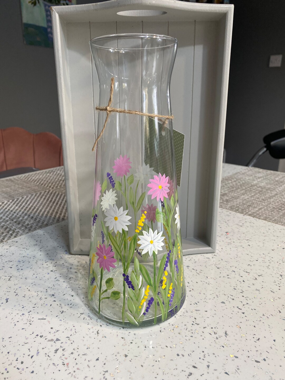 Hand Painted Glass Vase Decanter Carafe Floral Multi Daisy Design - Etsy