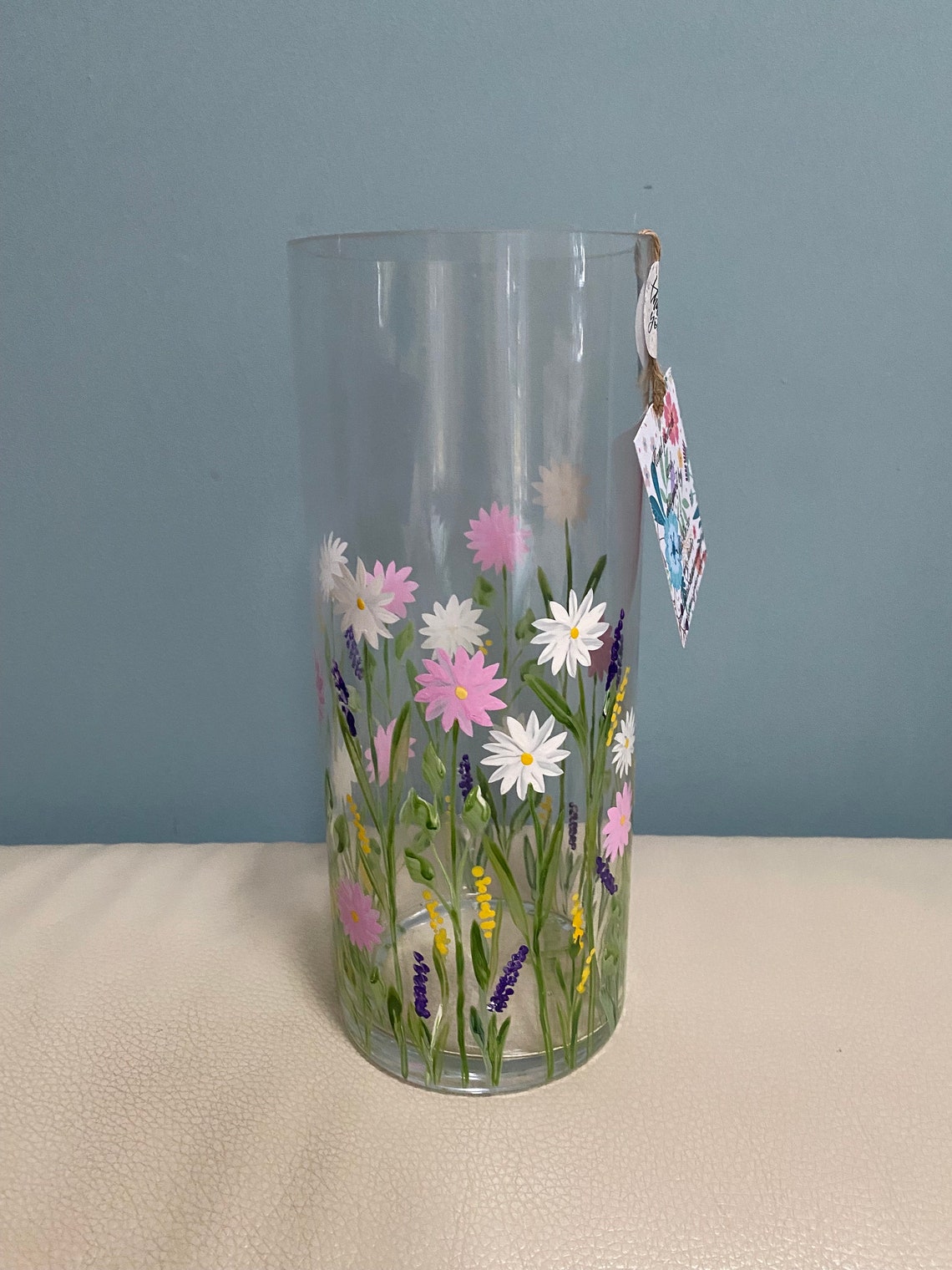 Modern Hand Painted Glass DAISY Vase Modern Cylinder Shape Birthday ...