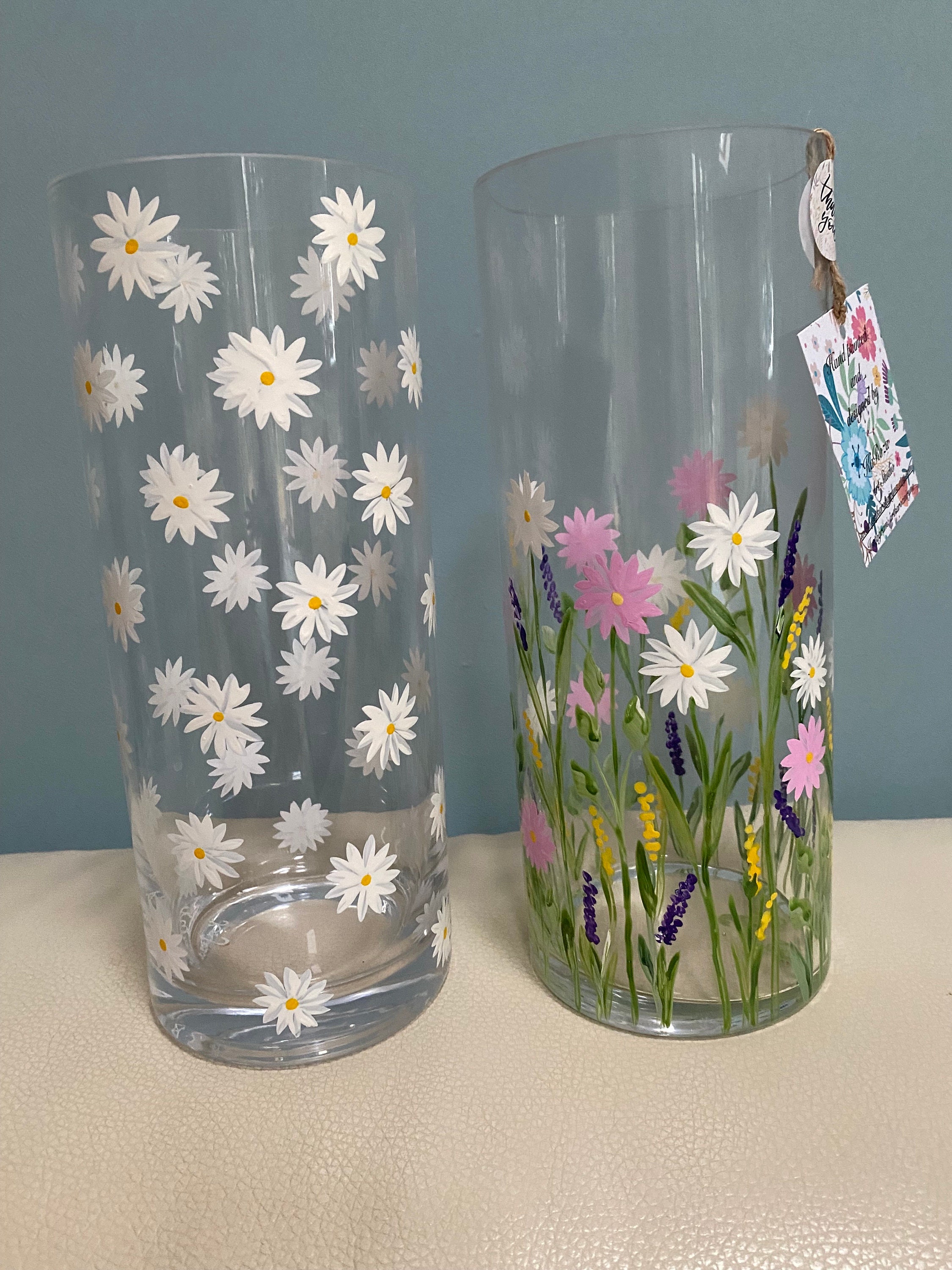 Modern Hand Painted Glass DAISY Vase Modern Cylinder Shape Birthday ...