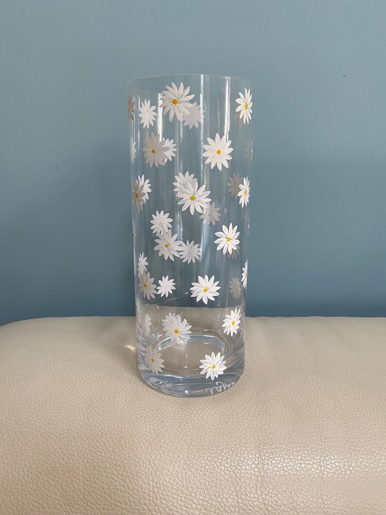 Modern Hand Painted Glass DAISY Vase Modern Cylinder Shape Birthday Wedding Mothers Day Gift - Etsy