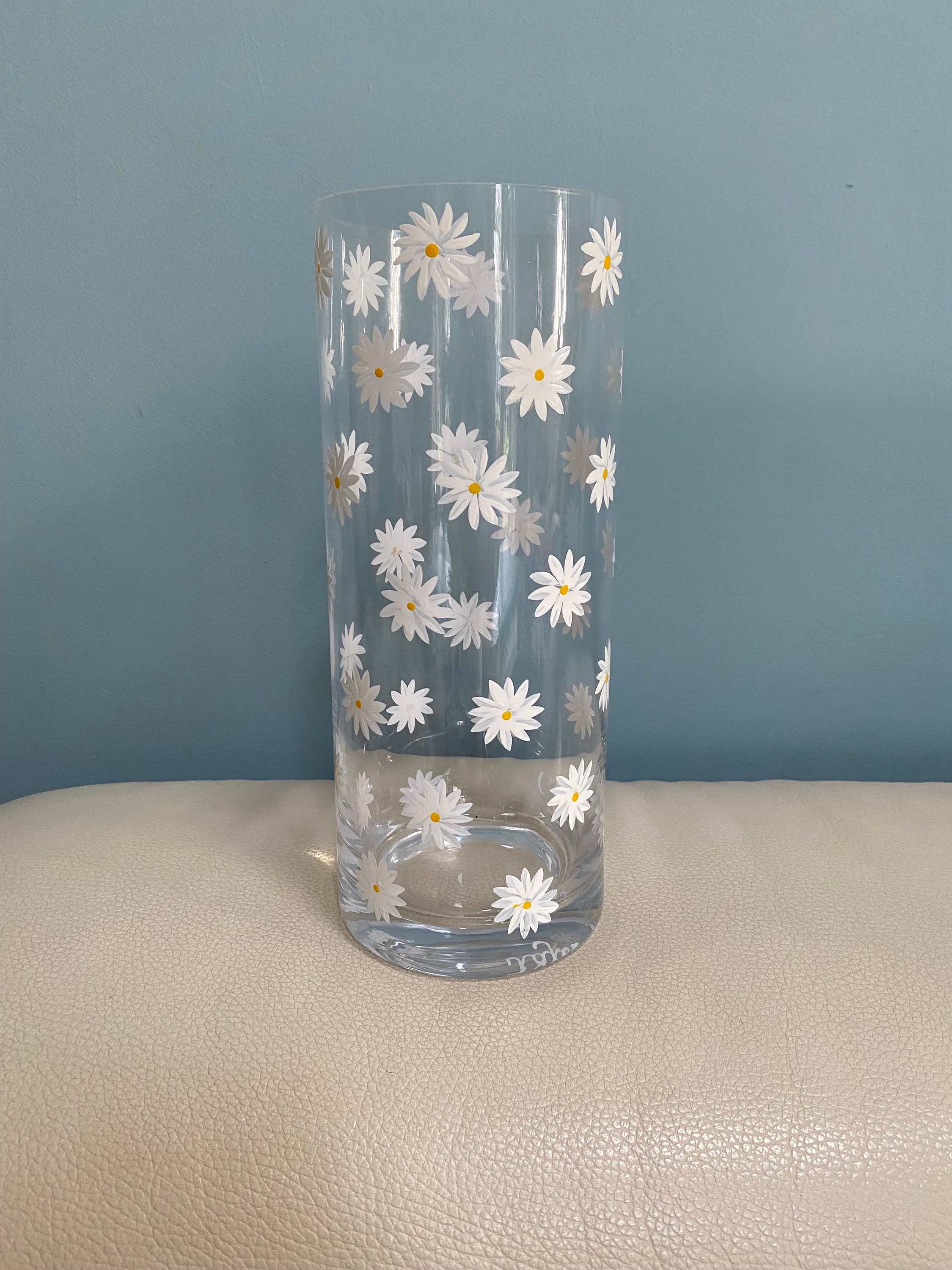 Modern Hand Painted Glass DAISY Vase Modern Cylinder Shape Birthday ...