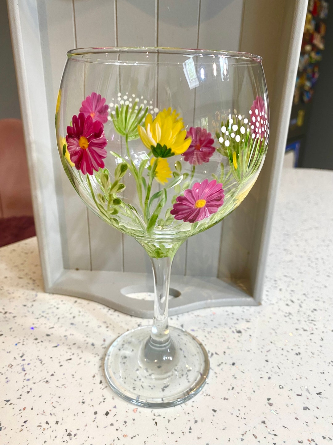 Hand Painted Gin Glass Floral Modern Design Birthday Gift Anniversary ...