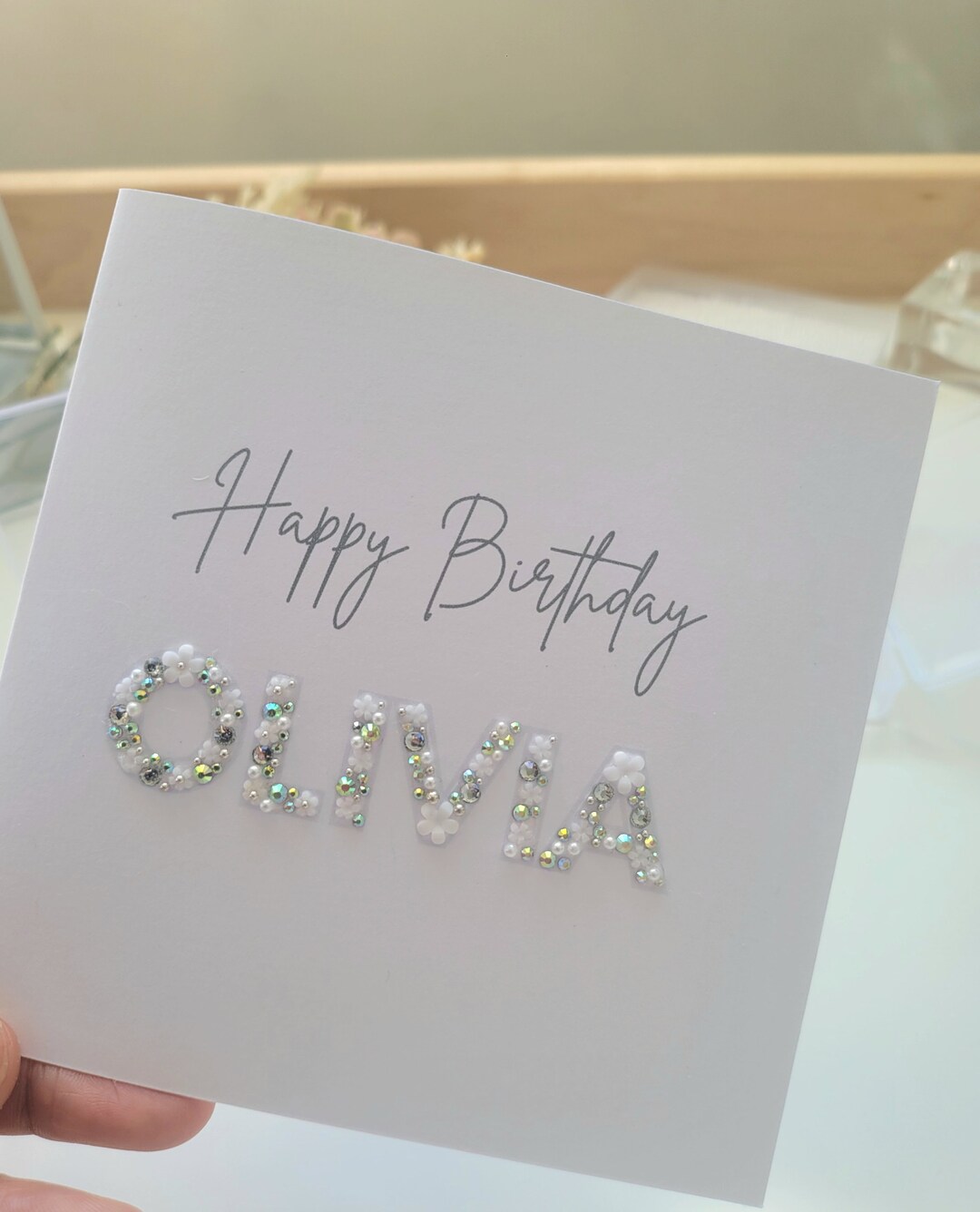 Personalized Birthday Card Handmade Card With Assorted Rhinestones ...