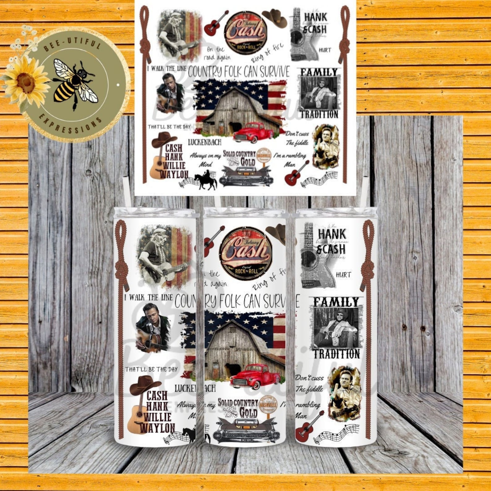 Hank Willie Waylon Country Sublimation Tumbler Design - Etsy