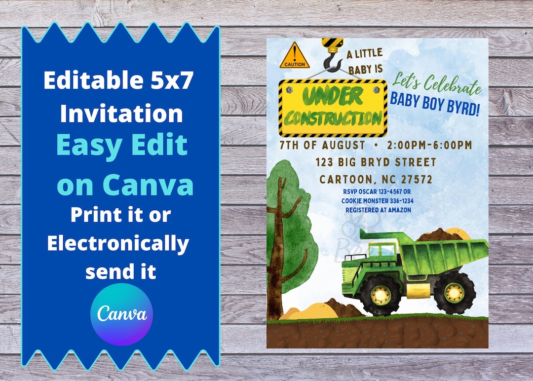 Baby Shower Dump Truck Digital Invitation - Etsy