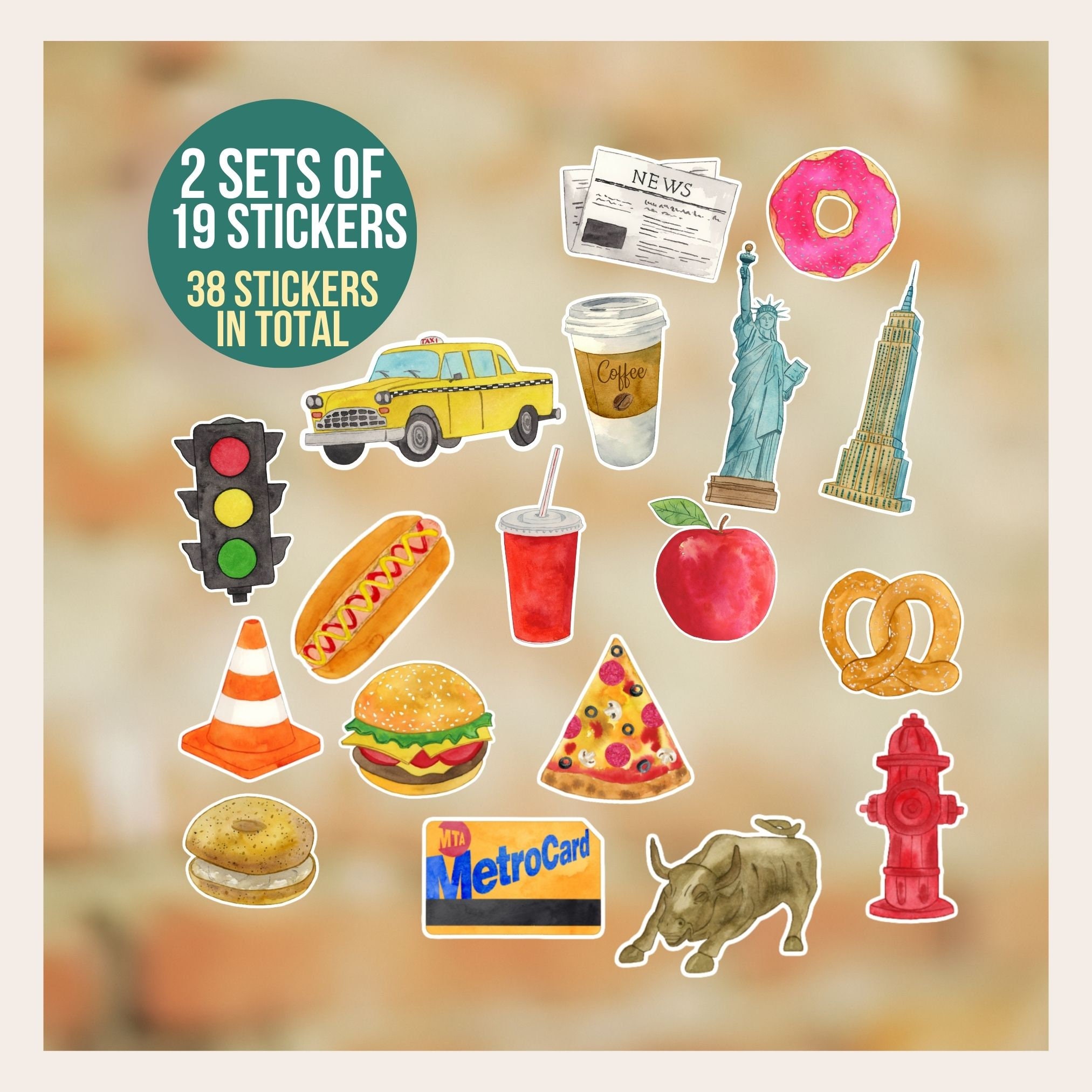 New York City Illustrated Stickers, NYC Stickers, Newyorker Travel ...