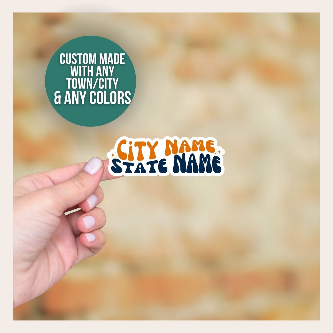 Custom Small Town Gifted Sticker, Artful Retro City Bagged Sticker ...