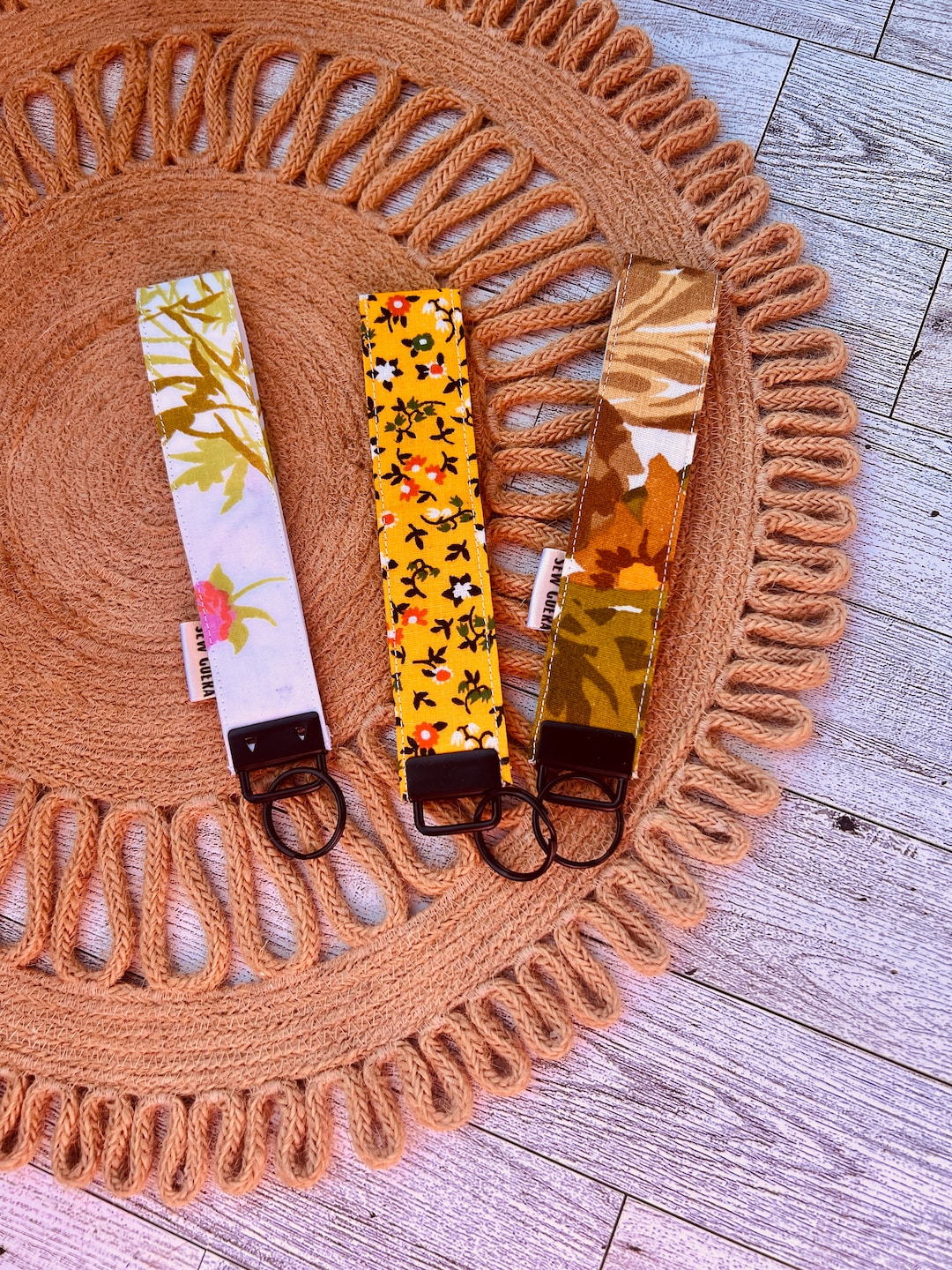 Recycled Fabric Keychain, Vintage Repurposed, Retro Style Key Wristlet ...