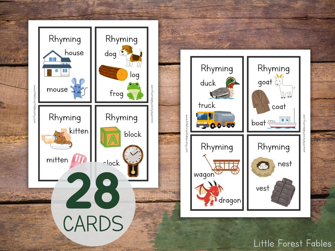 Rhyming Words Printable Flashcards for Kids, ELA Classroom Flashcards ...