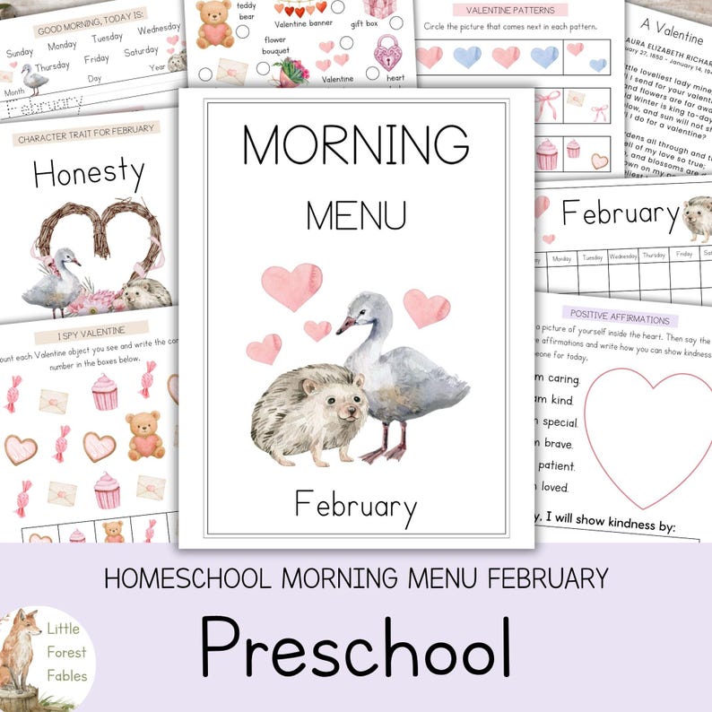 February Preschool Morning Menu, Kindergarten Valentine Morning ...
