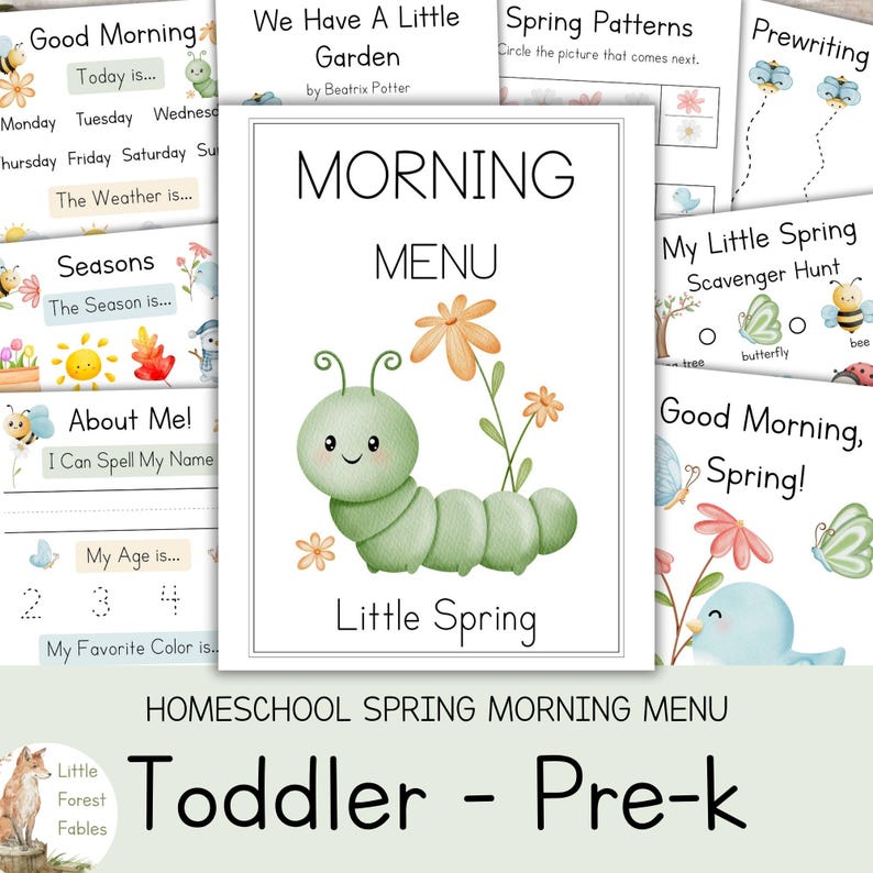 Spring Homeschool Morning Menu, Toddler Pre-k Printable Spring ...