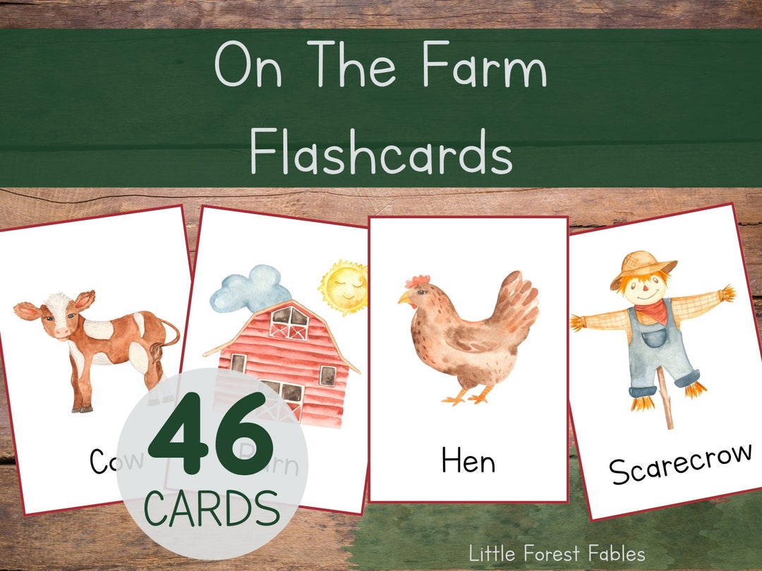 Cute Farm Animals and Objects Flashcards for Kids, Farm Animal ...
