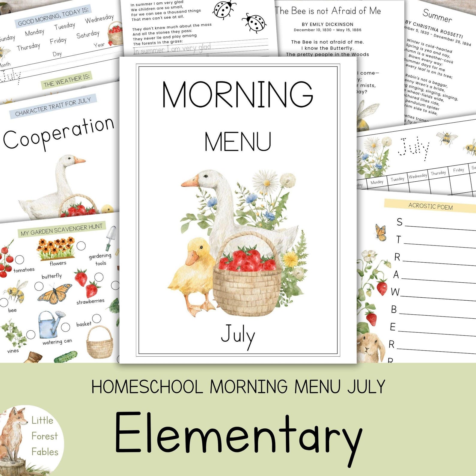 July Morning Menu Elementary, Homeschool Monthly Morning Menu, Summer ...