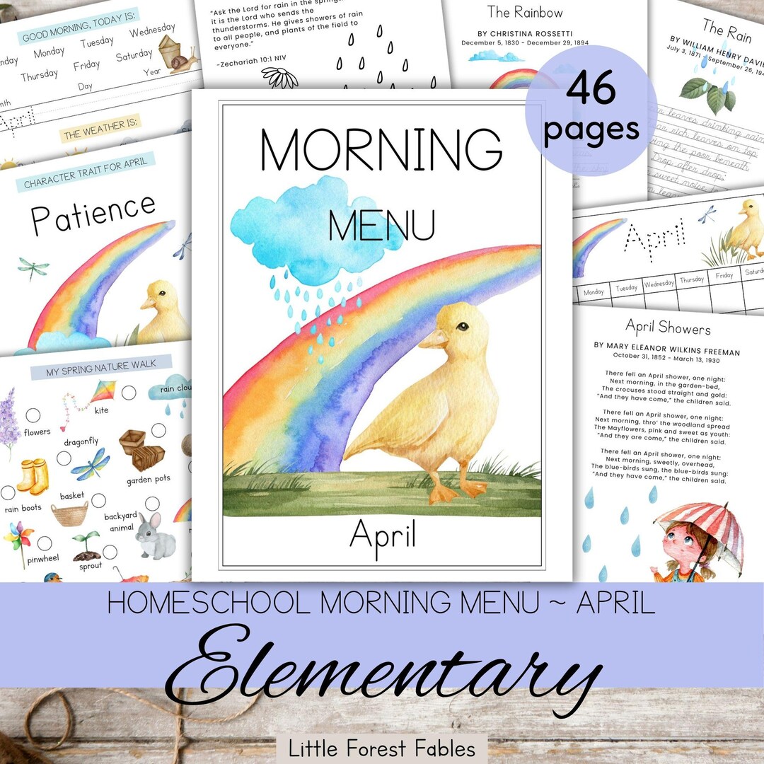 April Morning Menu Homeschool, Elementary Morning Menu Worksheets ...