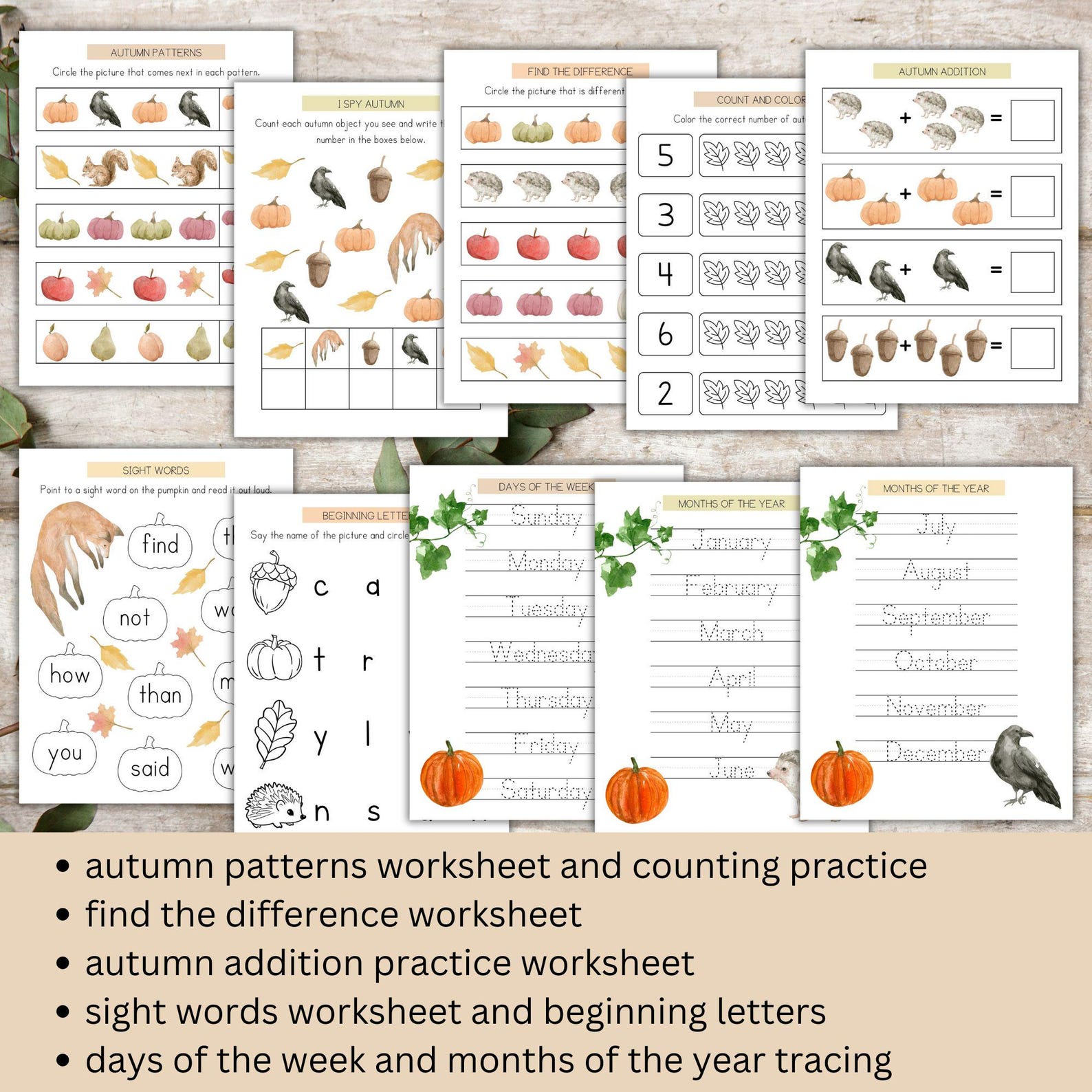 October Preschool Morning Menu, Autumn and Fall Theme Morning Workbook ...