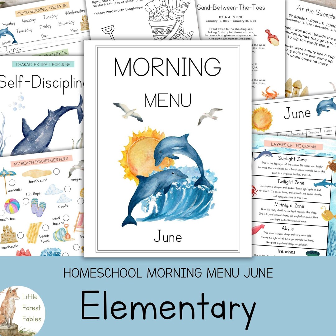 June Morning Menu Elementary, Homeschool Morning Menu Activities ...