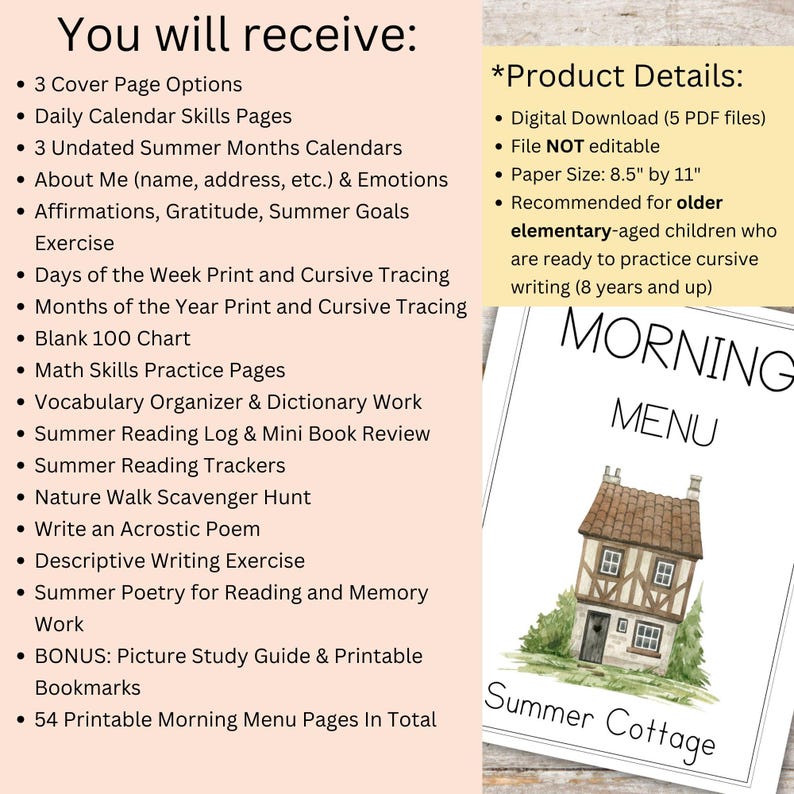 Summer Morning Menu Homeschool, Elementary Morning Worksheets ...