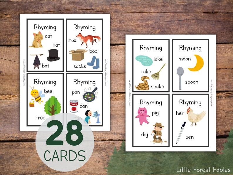 Rhyming Words Printable Flashcards for Kids, ELA Classroom Flashcards ...