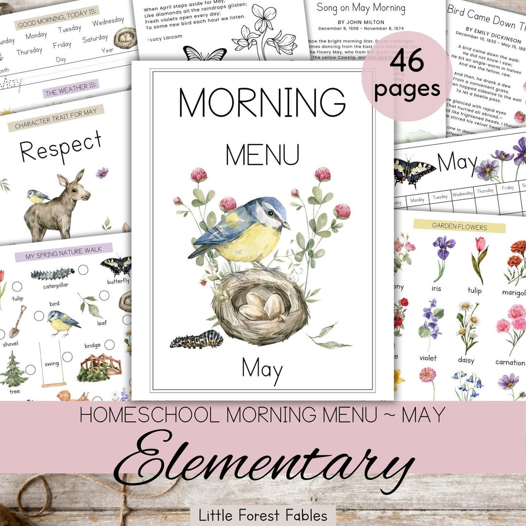 May Morning Menu Homeschool, Elementary Morning Menu Worksheets, Spring ...