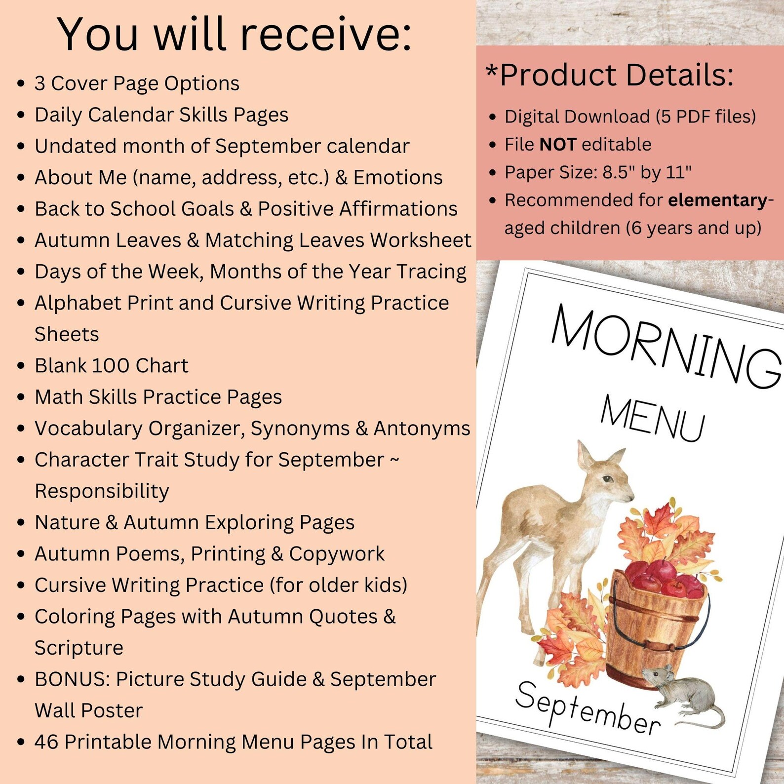 September Homeschool Morning Menu, Autumn Morning Menu Pages, Fall ...