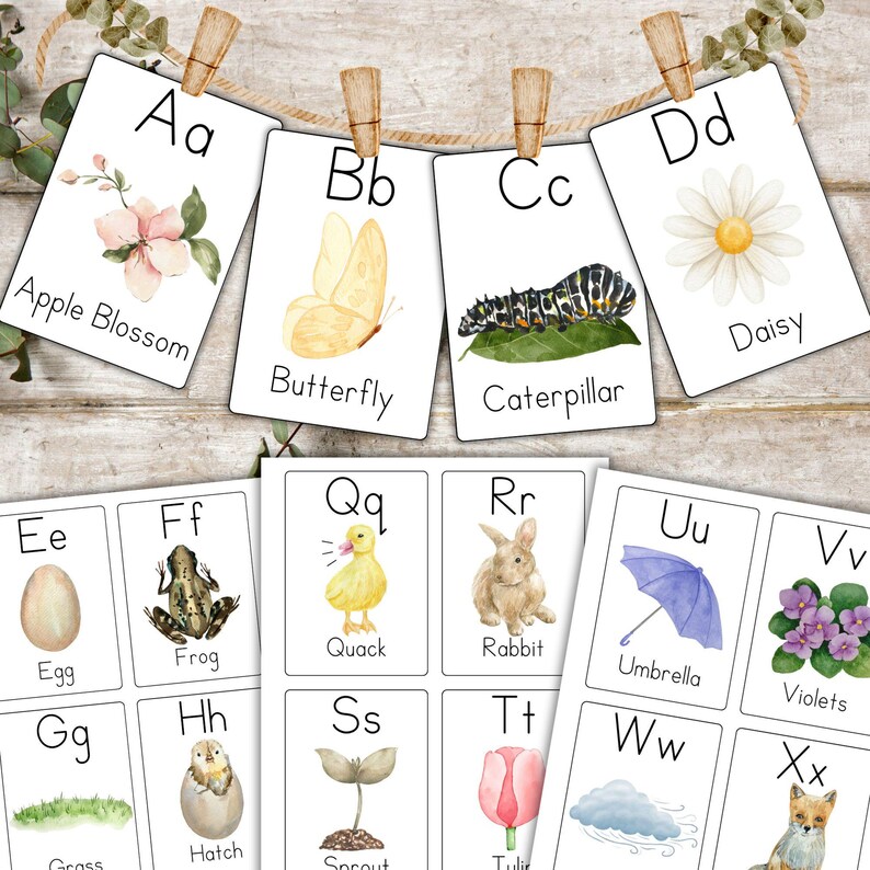 Spring Alphabet Flashcards, Printable Spring Vocabulary Cards for ...